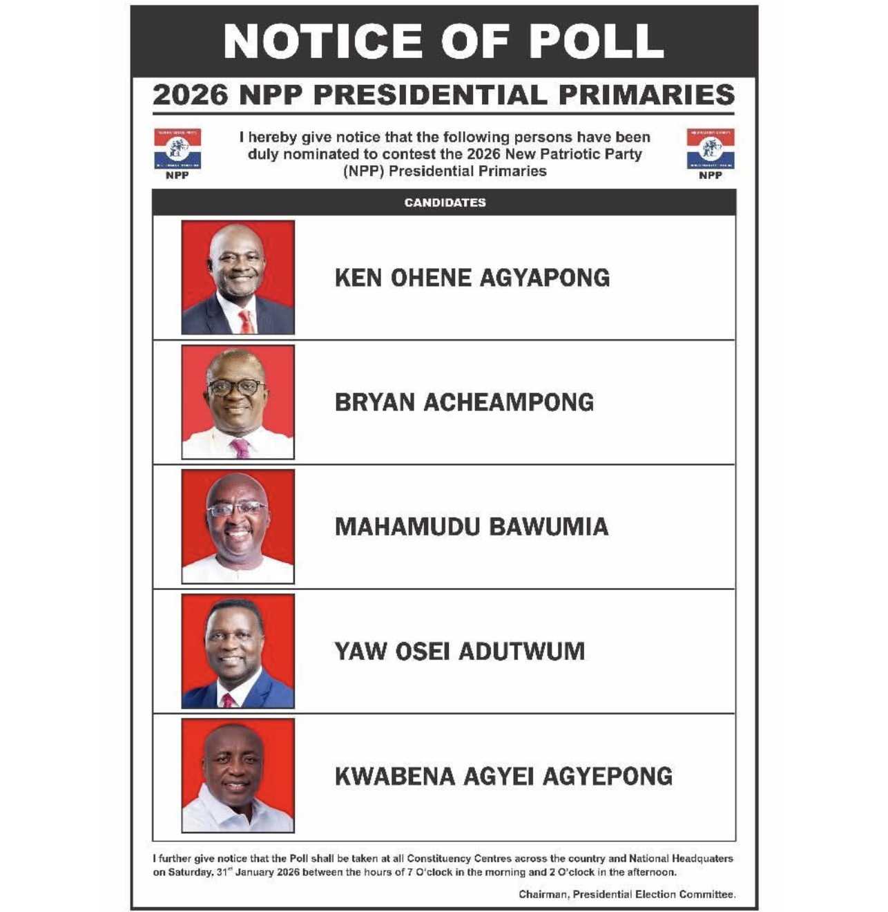 Five candidates cleared for 2026 NPP presidential Primary | Ghana News ...