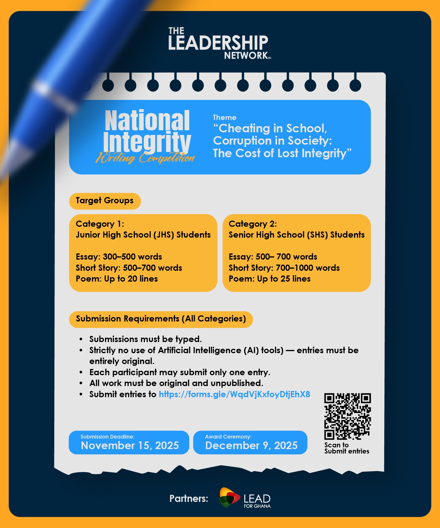 The Leadership Network launches National Integrity Writing Competition ...
